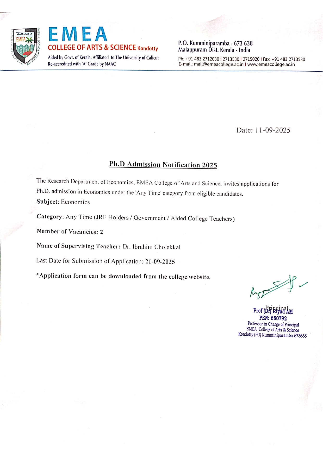 Ph.D Admission 2025 | EMEA COLLEGE